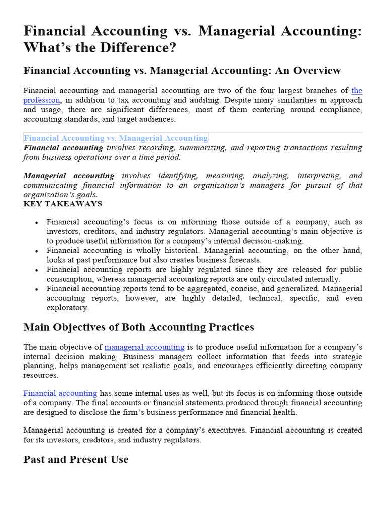 Financial VS Managerial Accounting | PDF