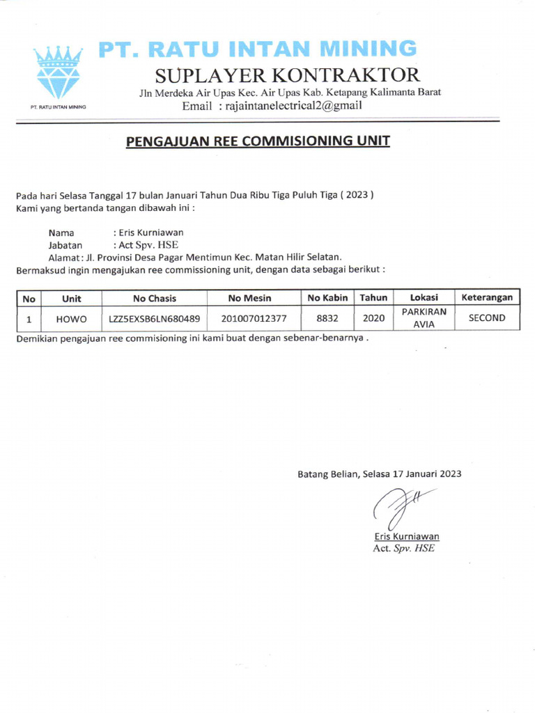 Pengajuan Ree Commisioning | PDF