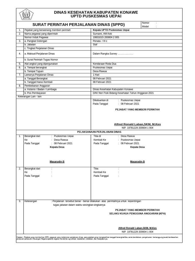 Blangko SPPD 2021 Fix PKM Uepai | PDF