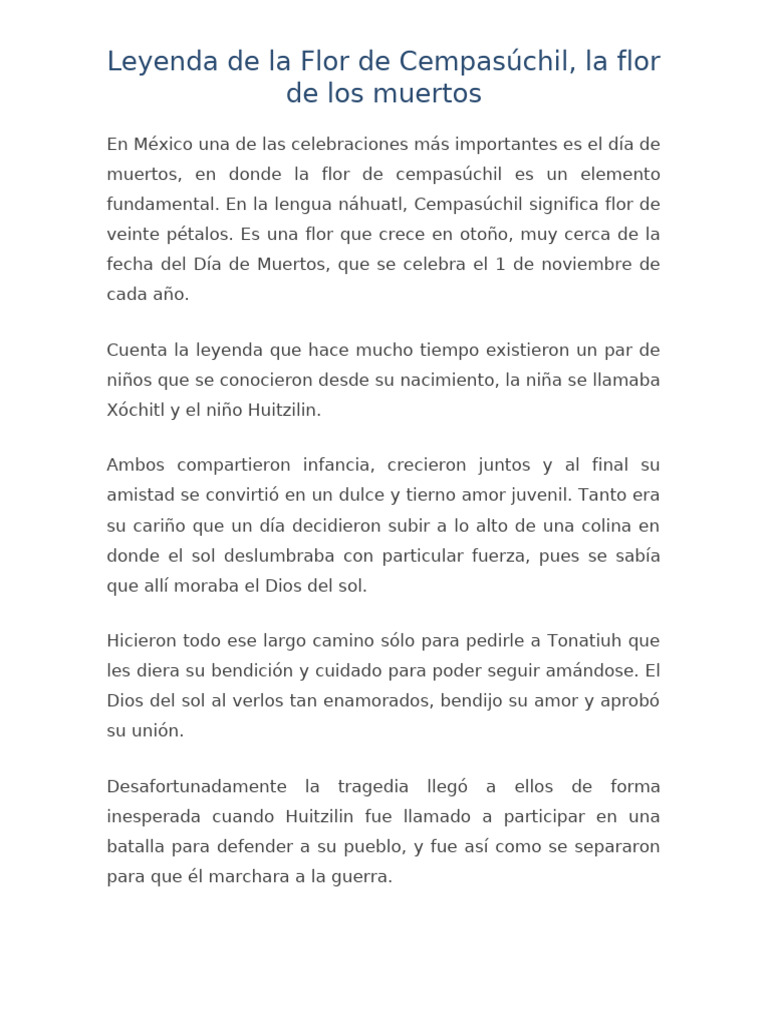 Leyenda de La Flor de Cempasúchil | PDF