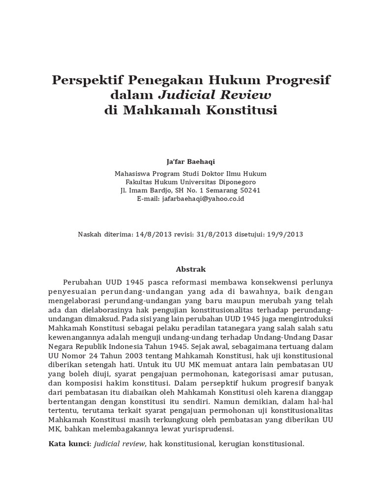 Perspektif Penegakan Hukum Progresif Dalam Judicial Review Di Mahkamah ...