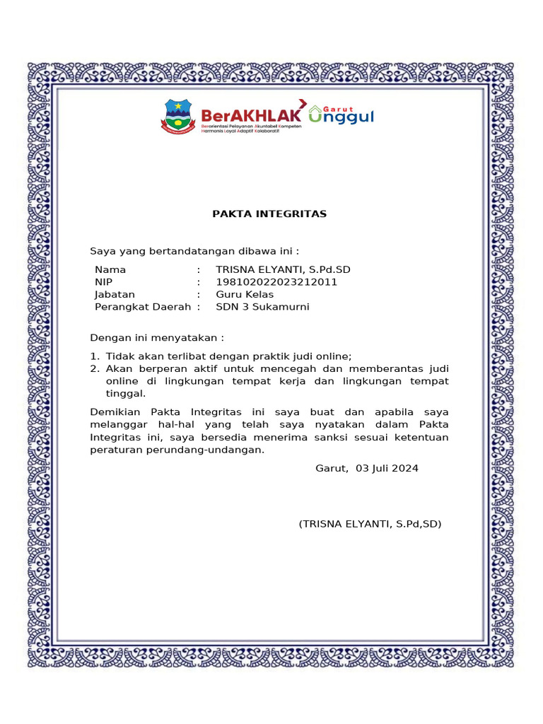 PAKTA INTEGRITAS | PDF