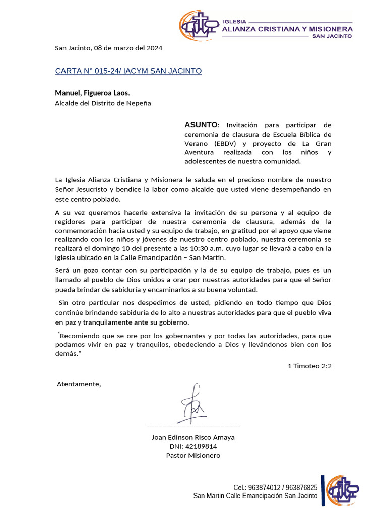 Carta N8 Invitacion de Marcha | PDF