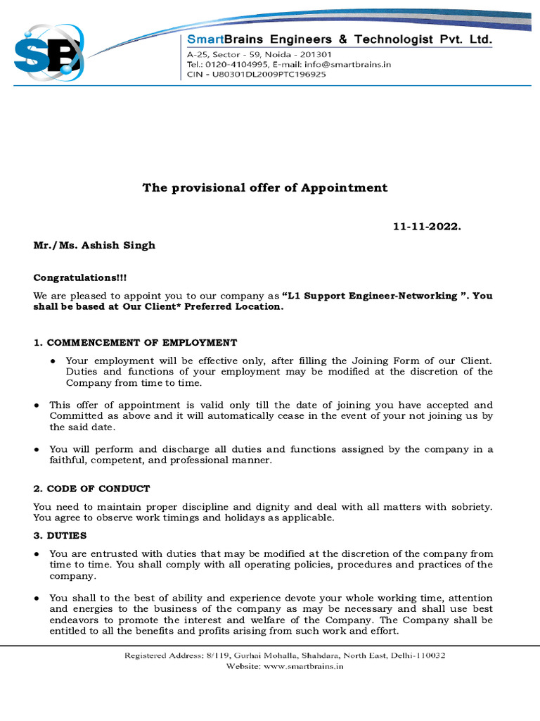 Ashish Singh Offer Letter | PDF