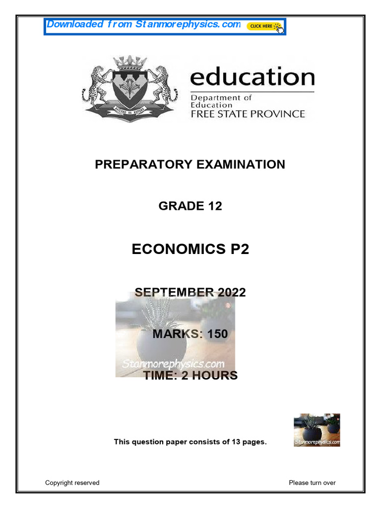 FS Economics Grade 12 SEPT 2022 P2 and Memo | PDF