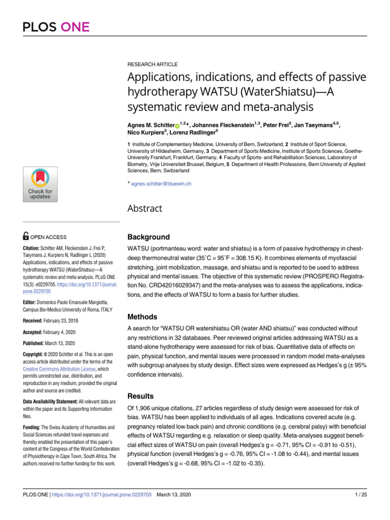 Applications, Indications, and Effects of Passive Hydrotherapy WATSU ... Applications, Indications, and Effects of Passive Hydrotherapy WATSU ...
