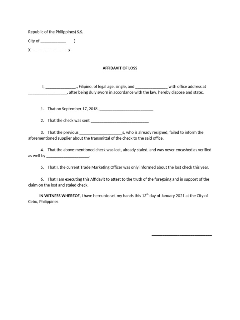 Affidavit of Lost Check | PDF