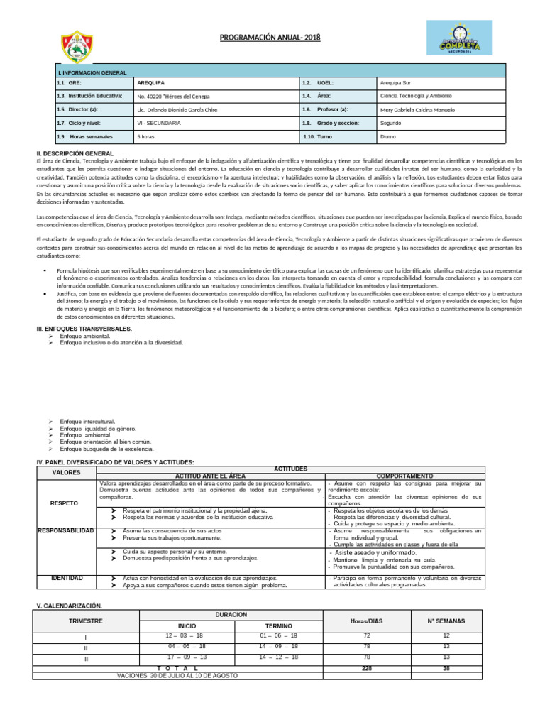 Programación Anual Segundo | PDF