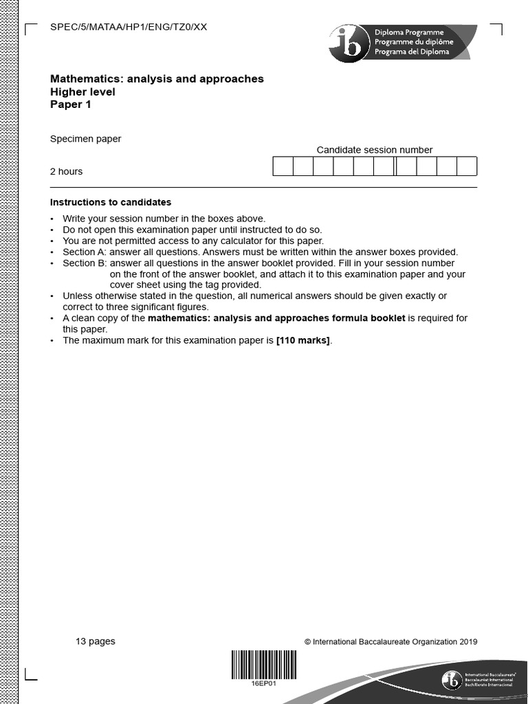 IB Math AA HL Question Paper P1 Specimen 2021 | PDF
