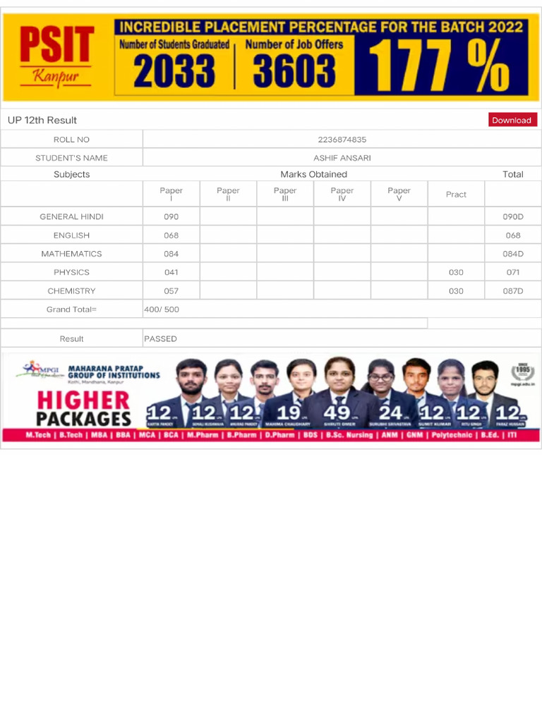 Class 12 Result | PDF