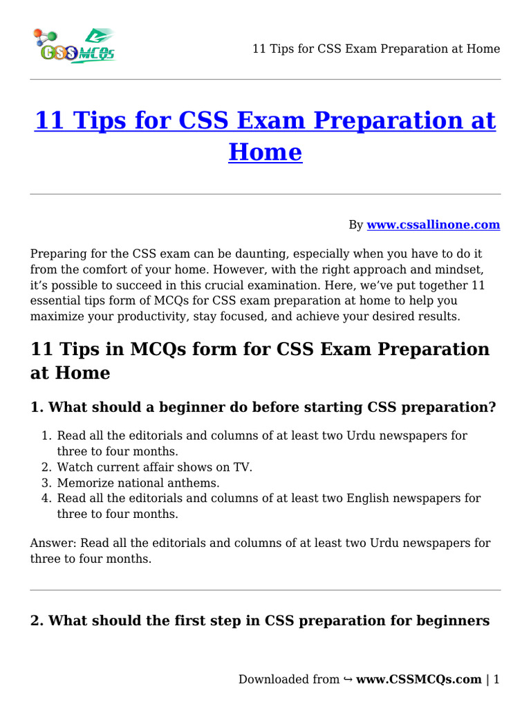 11 Tips For CSS Exam Preparation at Home | PDF