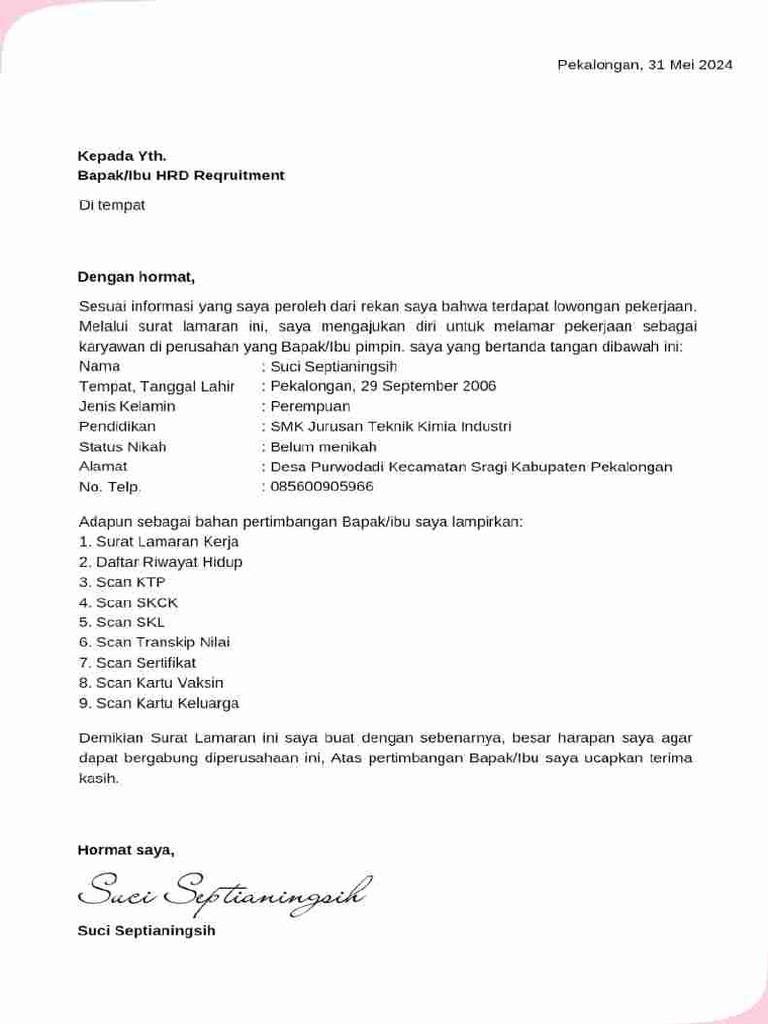 CV Suci Septianingsih | PDF