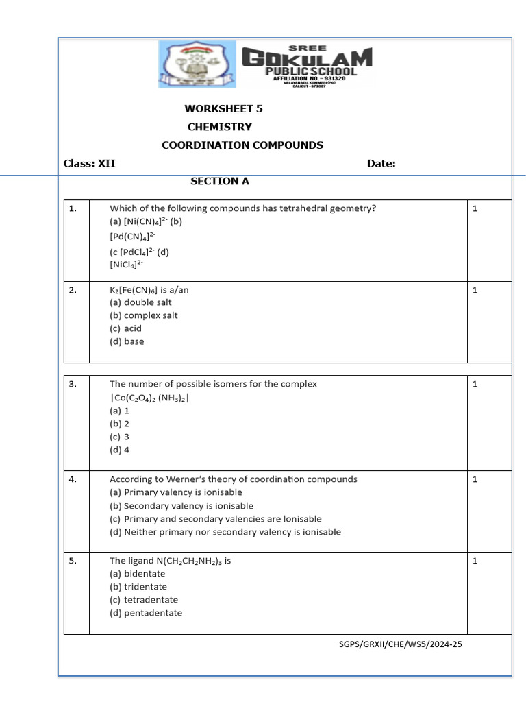 XII_Chemistry_WS5 | PDF