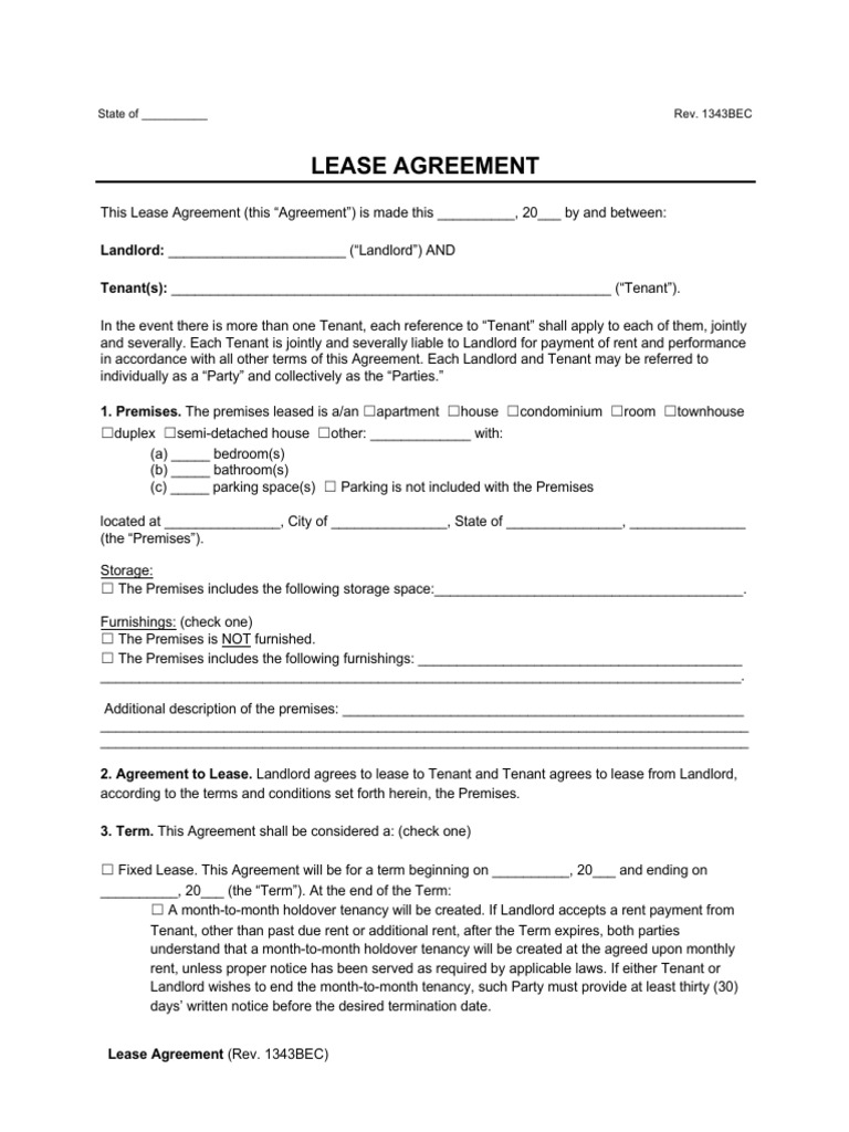 Standard Residential Rental Lease Agreement | PDF | Leasehold Estate ...