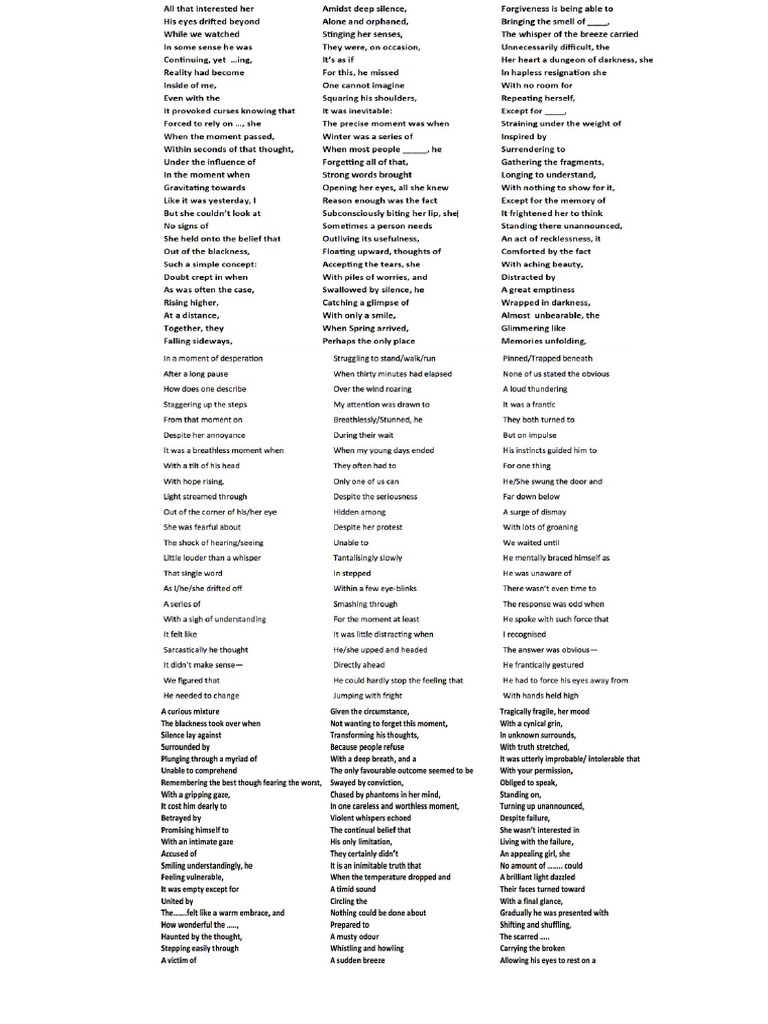 Short Story Sentence Starters | PDF