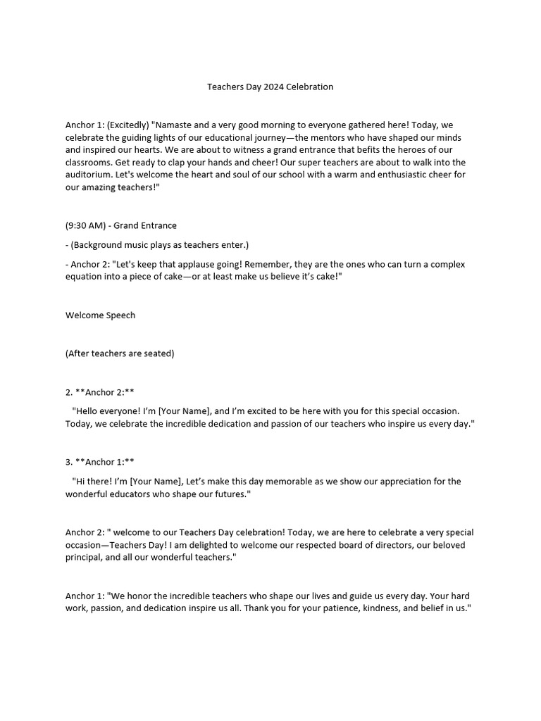 Teachers Day Program Outline 2024 | PDF | Home & Garden