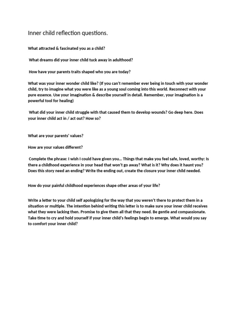 Inner Child Reflection Questions | PDF