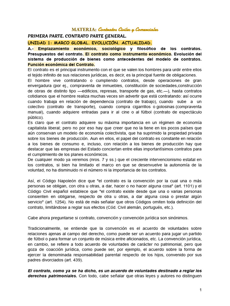 Primera Parte. Contrato Parte General | PDF