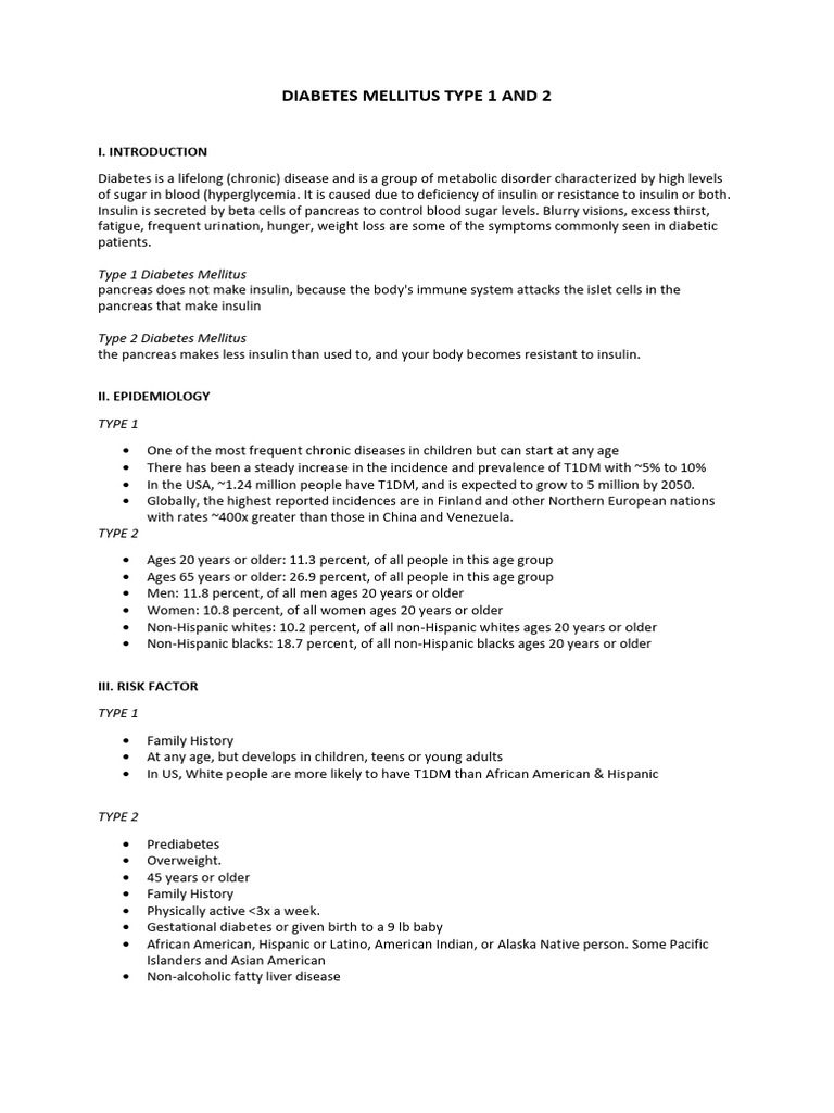 Diabetes Mellitus Type 1 and 2 | PDF