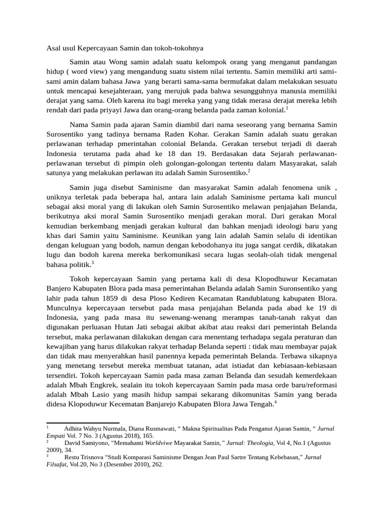 Asal Usul Kepercayaan Samin | PDF