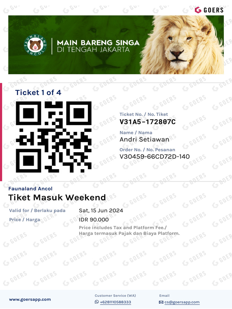 (Venue Ticket) Tiket Masuk Weekend - Faunaland Ancol - V30459-66CD72D-140 | PDF