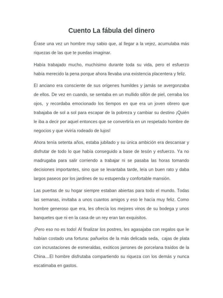 Cuento La Fabula Del Dinero. | PDF