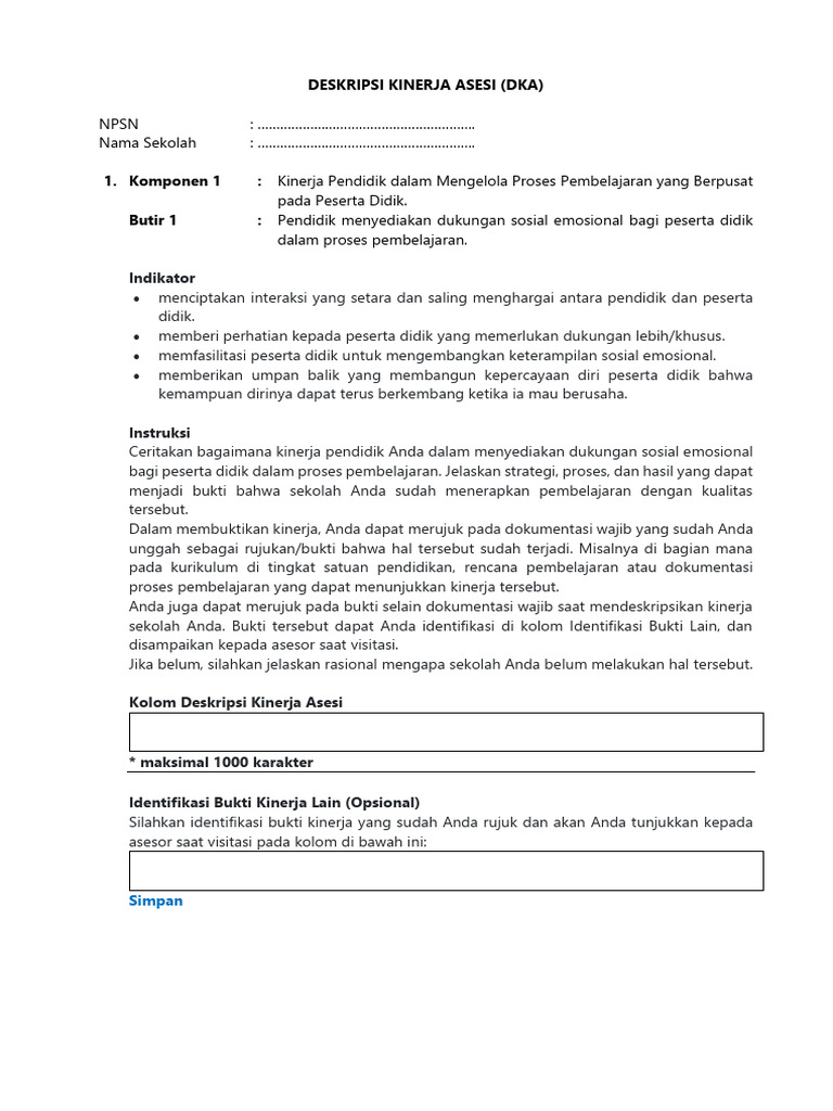 Deskripsi Kinerja Asesi | PDF