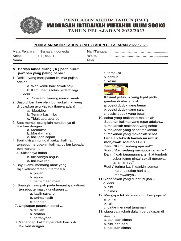 Format Soal PAT BINDO | PDF