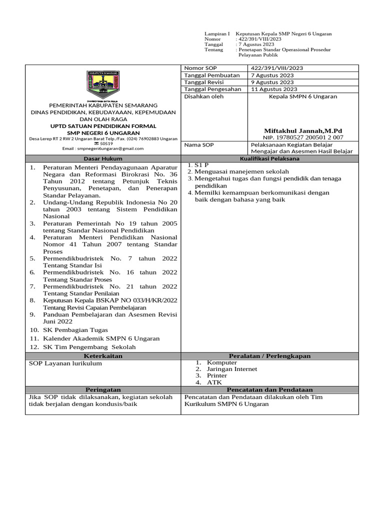SOP Standar Pelayanan Publik SMP N 6 Ungaran | PDF