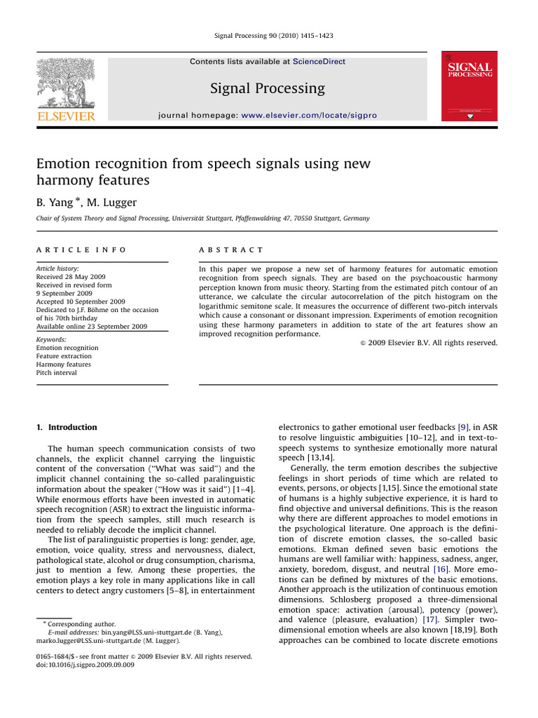 Emotion Recognition From Speech Signals Using New Harmonie SignalProcessing-main | PDF