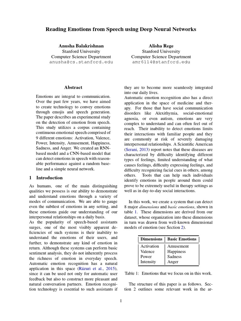 Reading Emotions From Speech Using Deep Neural Networks | PDF