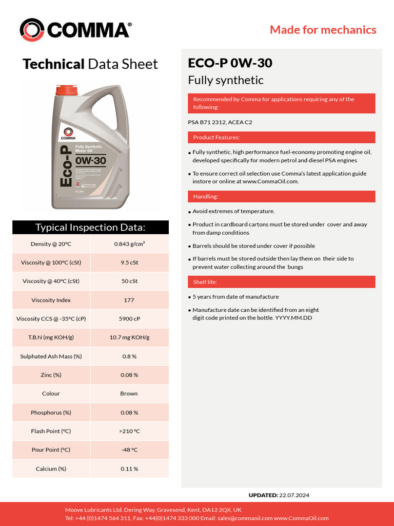 Technical Data Sheet Eco P 0w 30 | PDF