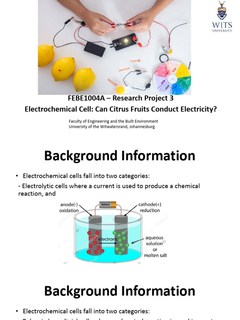 FEBE1004A - Research Project 3 - Electrochemical Cell | PDF