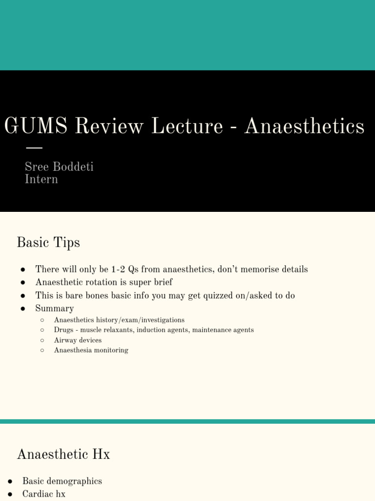 CCO Review Lecture - Anaesthesia | PDF