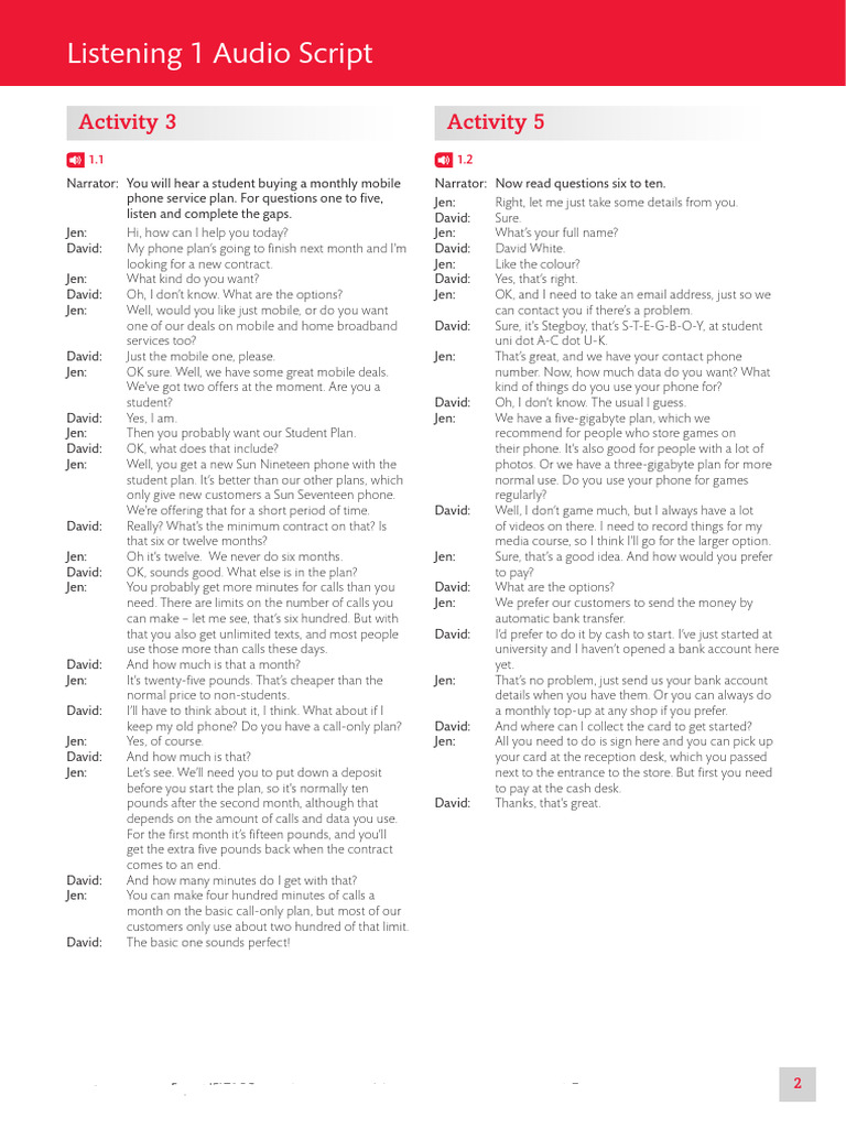 Audioscript Listening 1 | PDF