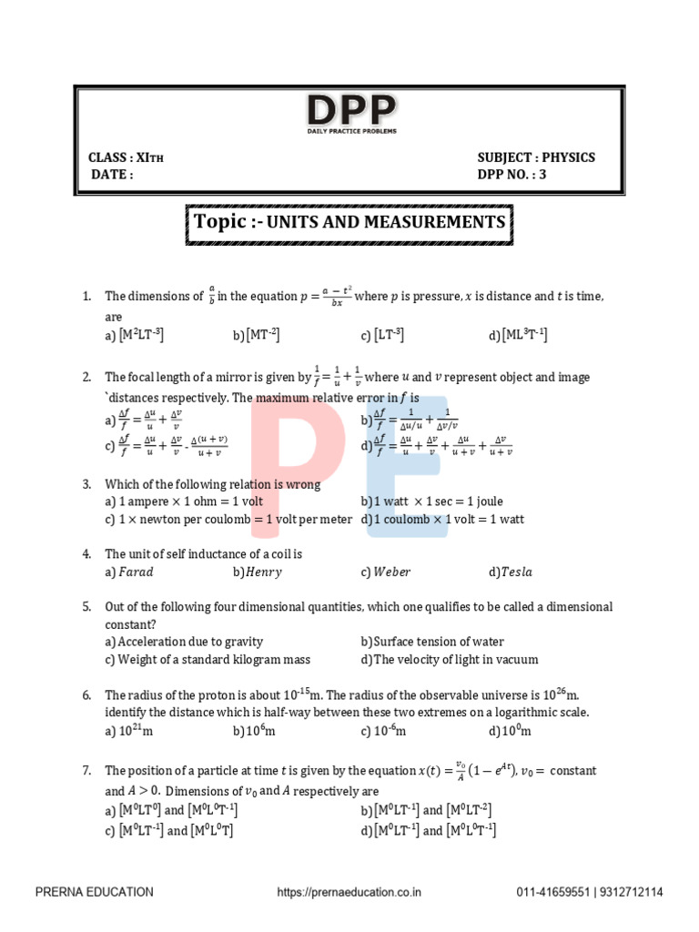 Units and Measurements DPP 3 Min | PDF