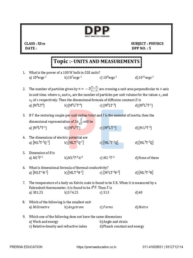 Units and Measurements DPP 5 Min | PDF