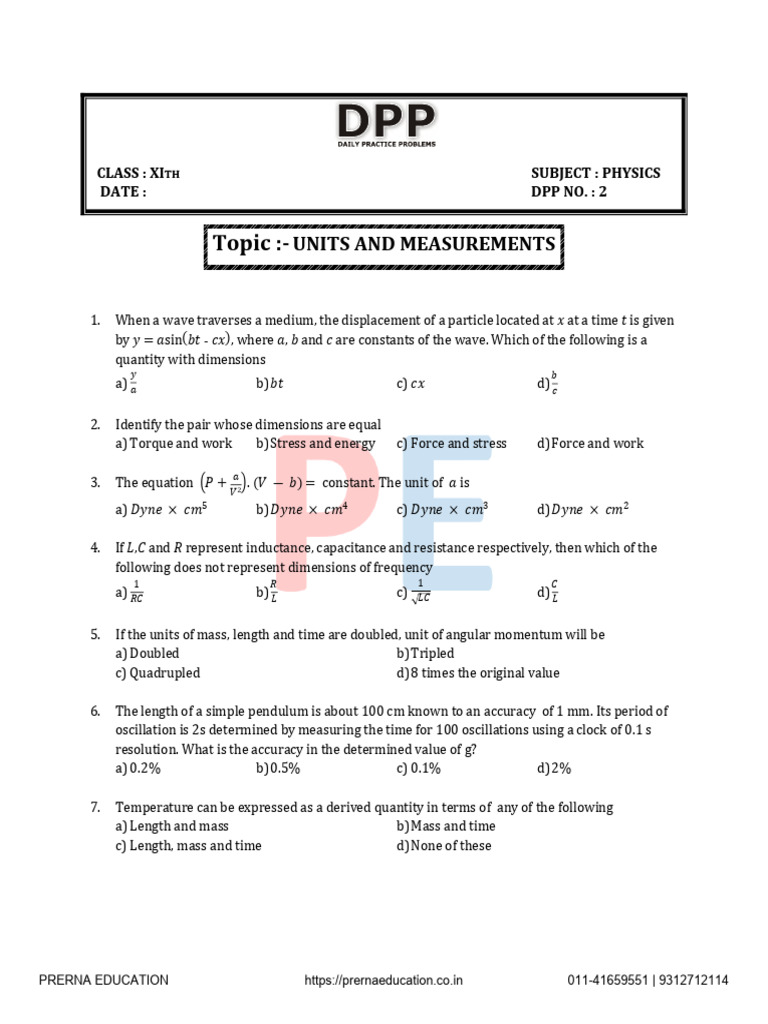 Units and Measurements DPP 2 Min | PDF
