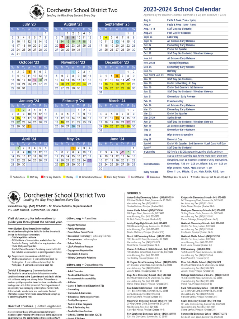 2023-2024 School Calendar: July '23 August '23 September '23 | PDF