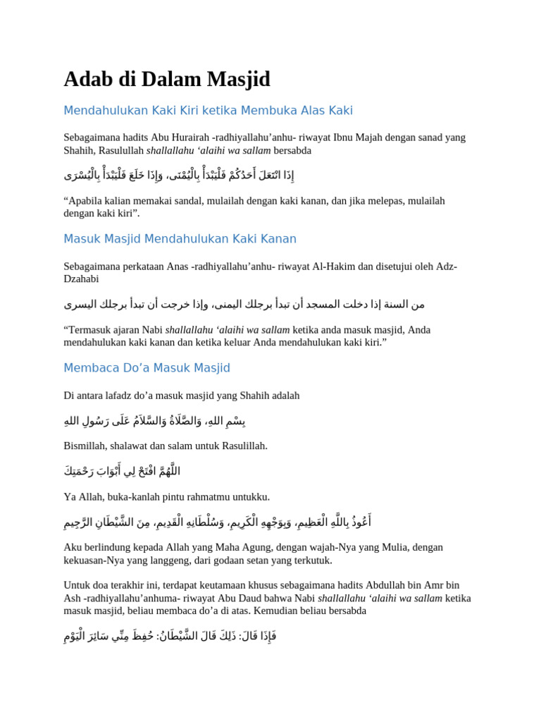 Adab Di Dalam Masjid | PDF