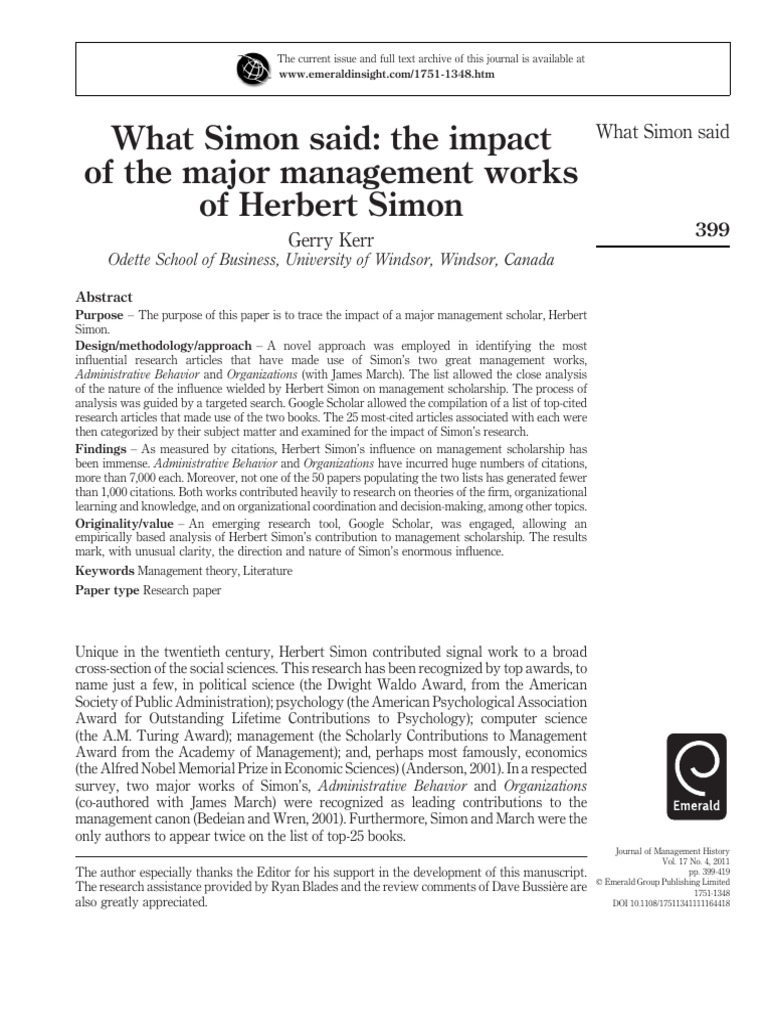 Herbert Simon 1 | PDF