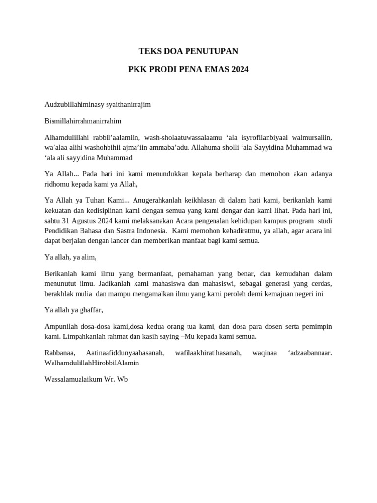 Teks Doa PKK Prodi | PDF