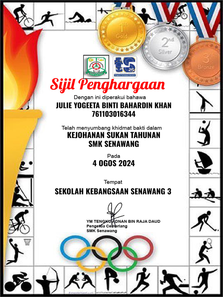 E Sijil Sukan Tahunan SMK Senawang 2024-1 | PDF
