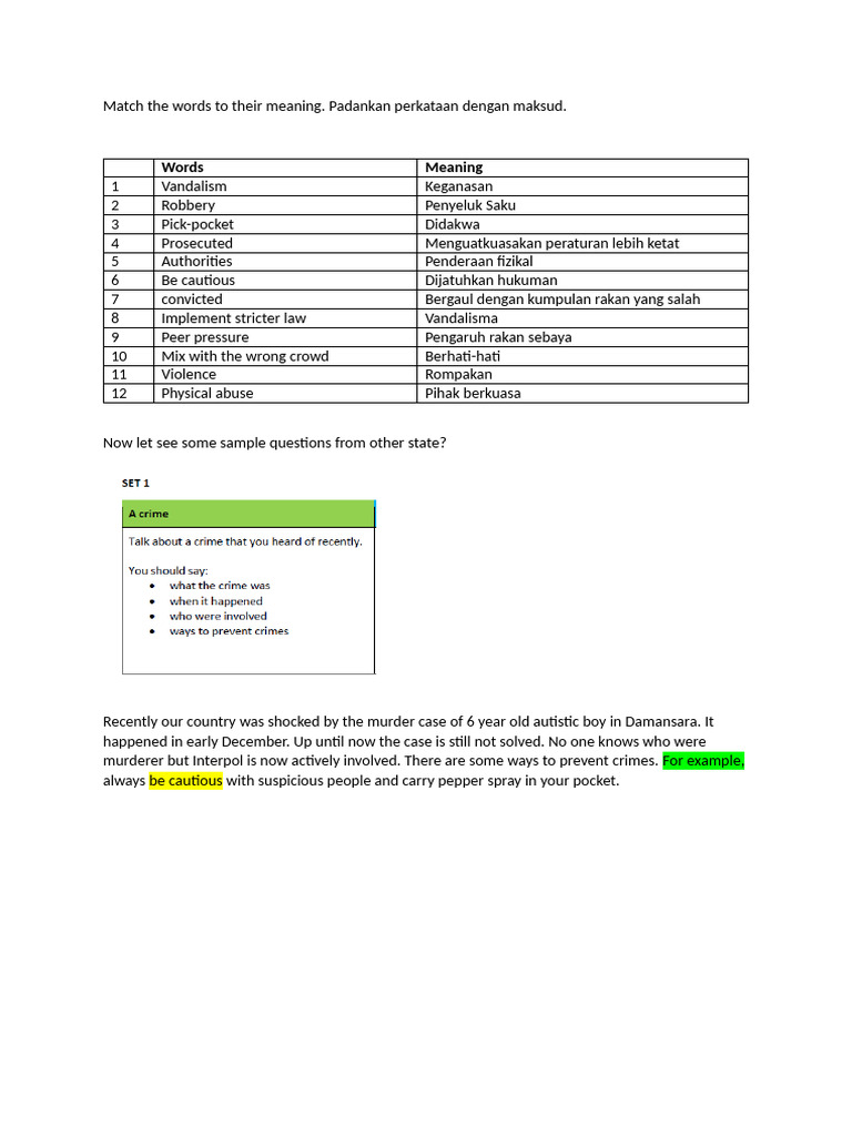 Crime - SPM Speaking and Writing Strategy | PDF