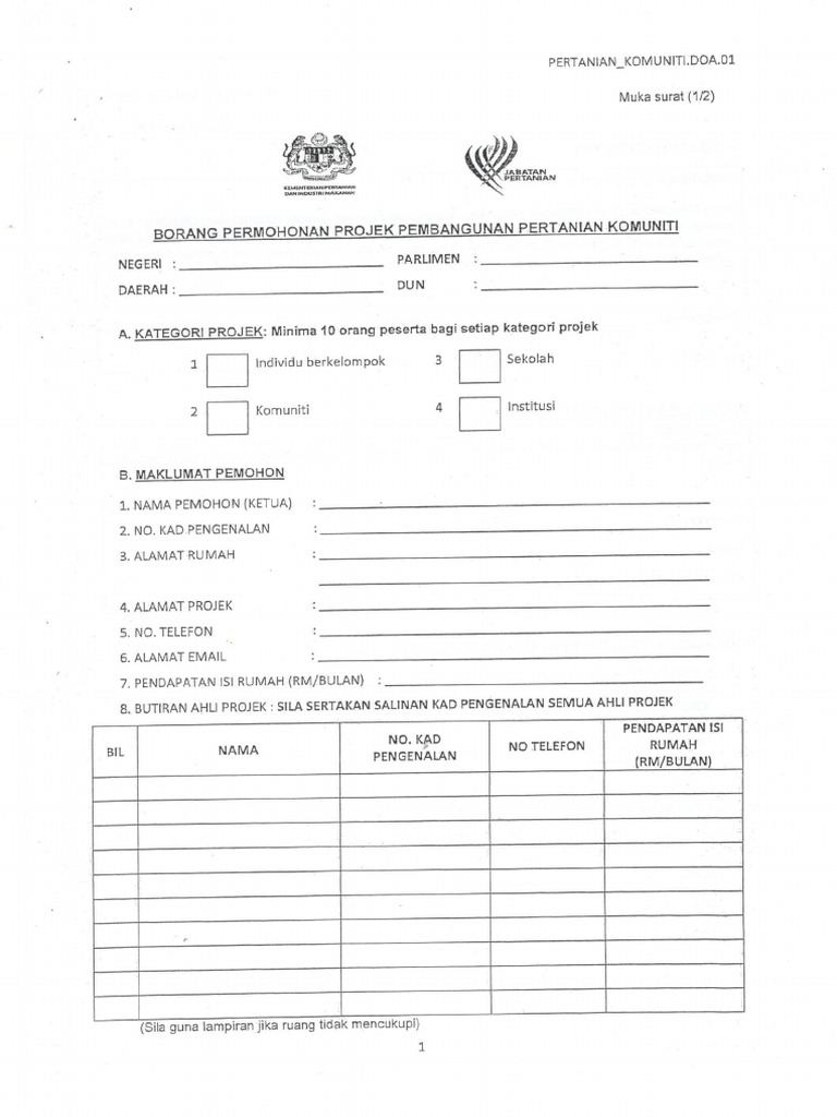 Borang Sekolah Pertanian Bandar | PDF