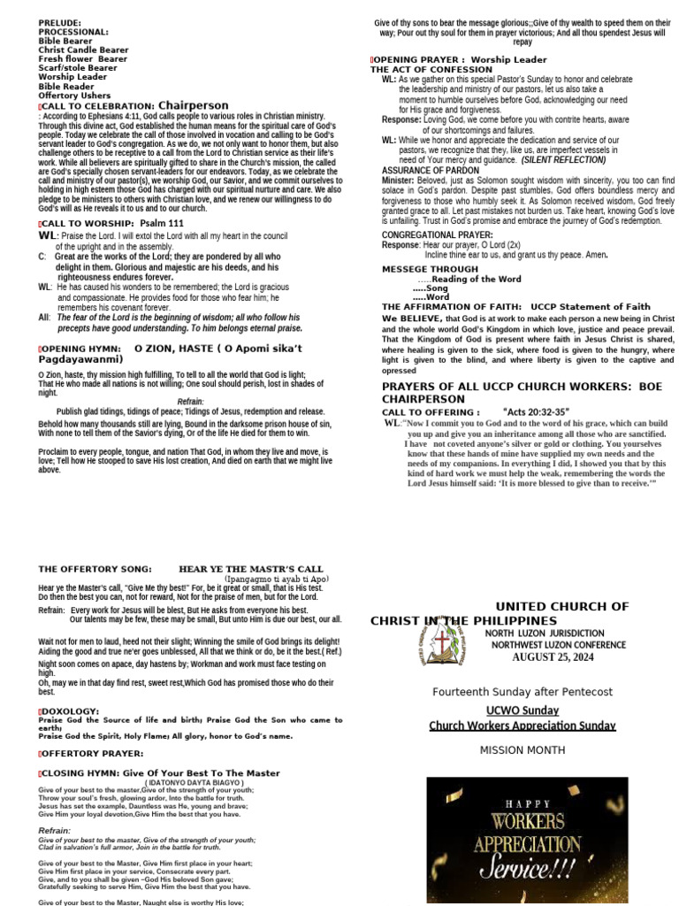 August 25 2024church Workers Sunday | PDF