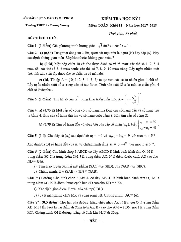 De&DapAn HKI - 2017 - ADV Ver2 | PDF