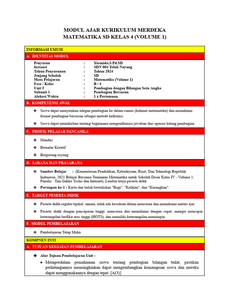 Modul Ajar MTK Unit 5 | PDF