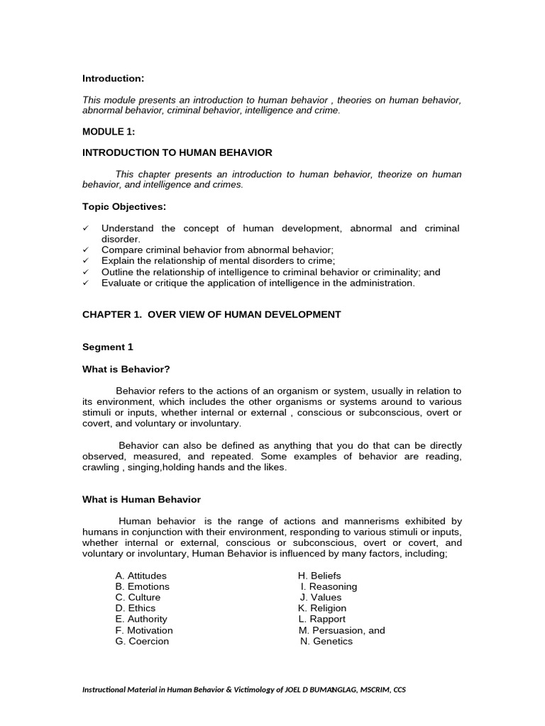 Human Behavior Module 1 Segment 1 Bumie | PDF