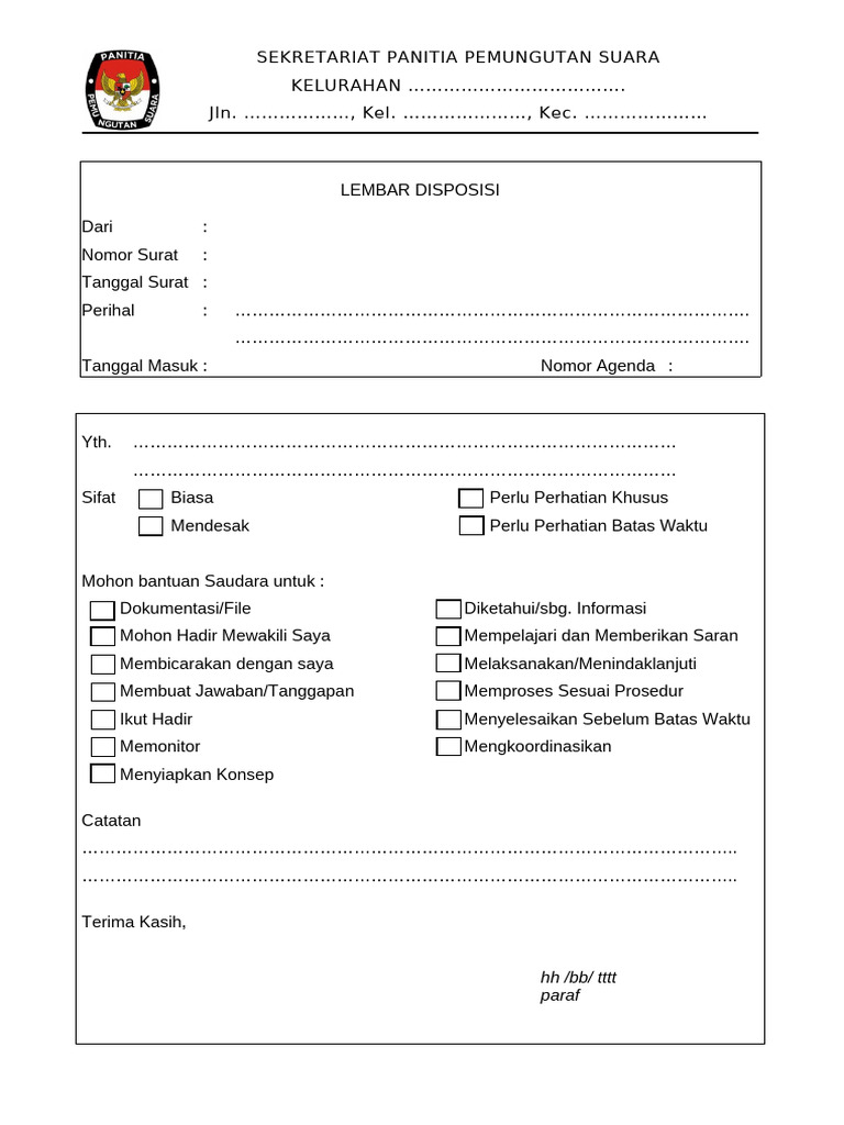 TEMPLATE - LEMBAR DISPOSISI SEKRETARIS PPS (Kertas A4) | PDF